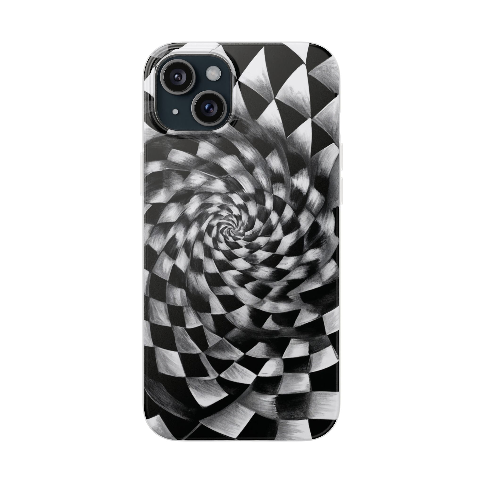 Checkerboard Spiral Illusion Phone Case - Bold Black & White Pattern ...