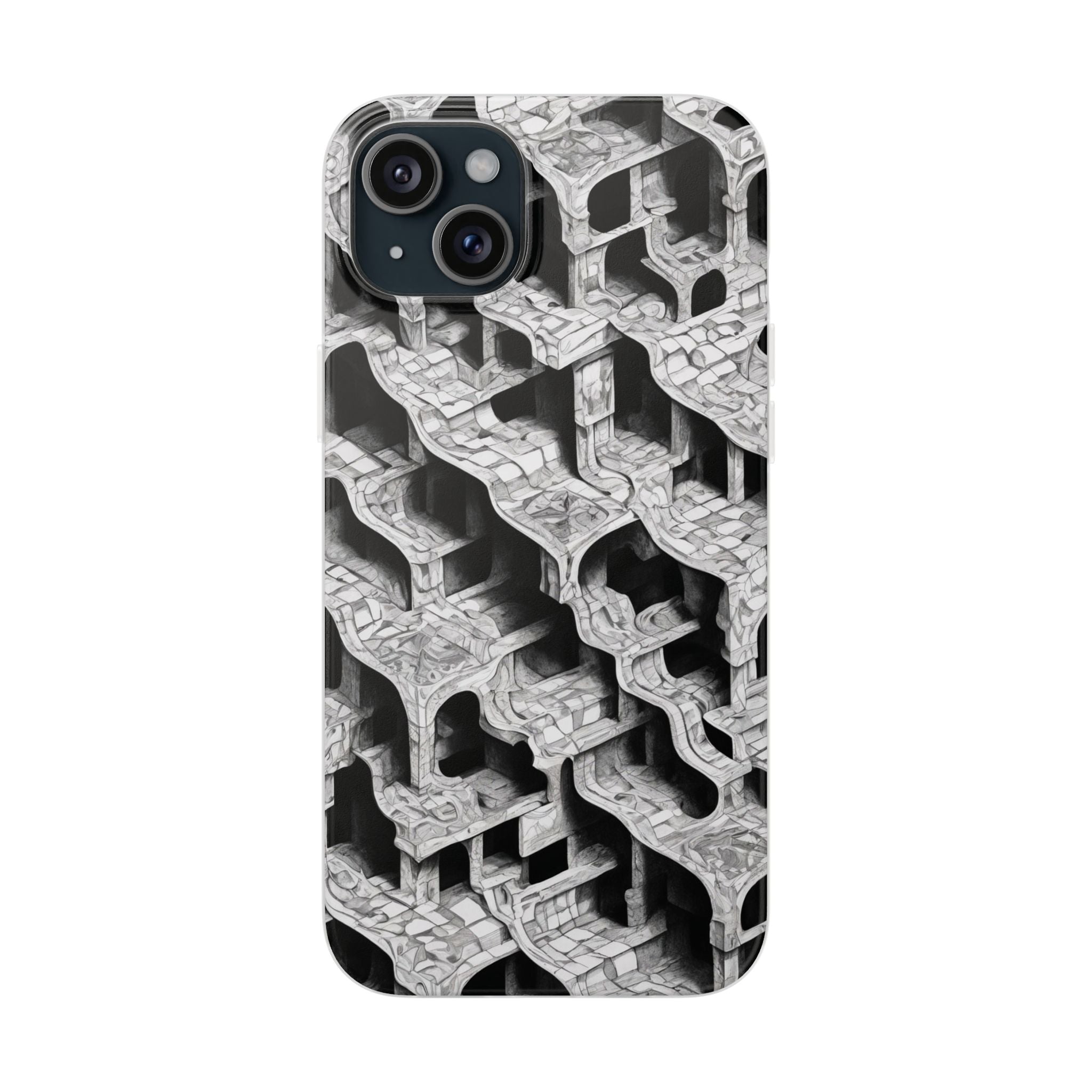 Escher-Style Tessellation Phone Case - Black & White Geometric Illusio ...